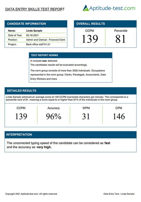 Data Entry Skills Test Aptitude