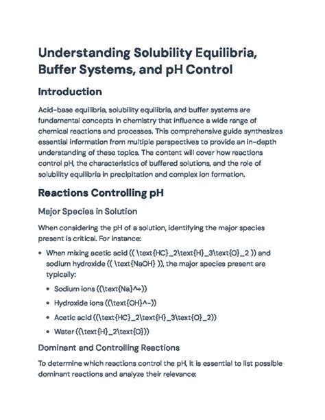 Understanding Solubility Equilibria Buffer Systems And Ph Control
