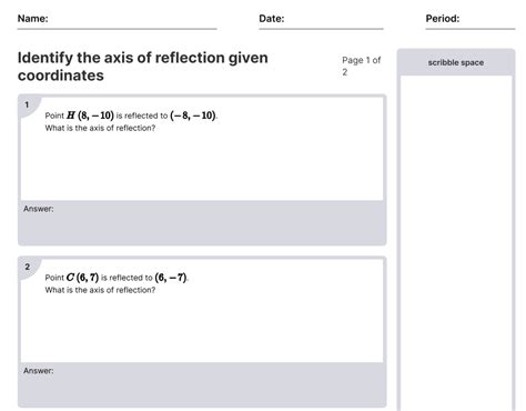 identify the axis of reflection given coordinates worksheets [pdf] 8 g