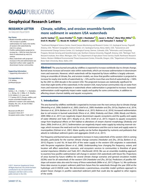 Pdf Climate Wildfire And Erosion Ensemble Foretells More Sediment