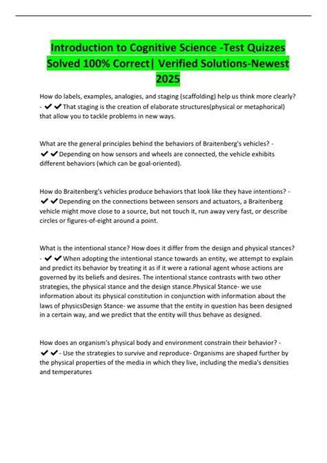 Introduction To Cognitive Science Test Quizzes Solved 100 Correct Verified Solutions Newest
