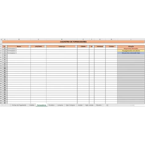 Planilha Controle De Vendas Estoque Compras E Pagamentos
