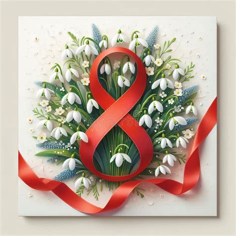 March 8 Concept Womenand X27s Day Greeting Card Number 8 Snowdrops