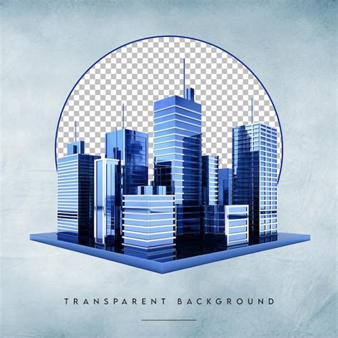 Psd는 투명한 배경에 고립된 건물을 가진 블루 시티의 현실적인 3d 모델입니다 프리미엄 Psd 파일