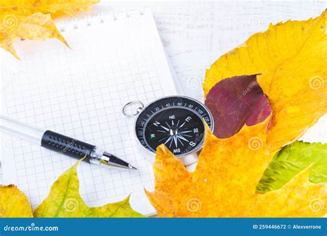 Traveller S Notes Compass And Notepad For Notes In Bright Autumn