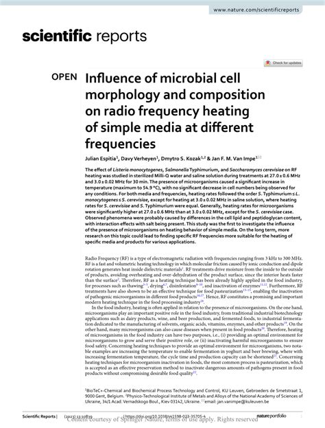 Pdf Influence Of Microbial Cell Morphology And Composition On Radio Frequency Heating Of