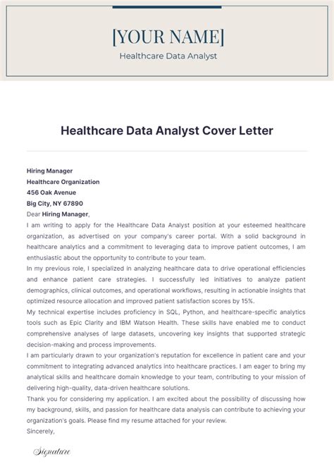 Free Healthcare Data Analyst Cover Letter Template To Edit Online