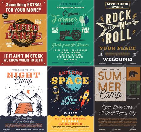 Outdoor Camping And Rock Music Flyers Set A4 Format Adventure Posters