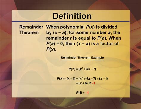 Definition Polynomial Concepts Remainder Theorem Media4Math