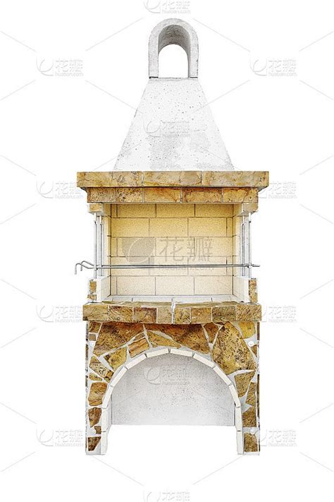 户外烧烤的开放式壁炉。户外烧烤烧烤。夏天开放的厨房。后院砖制烧烤架。孤立在白色背景上。素材 花瓣网