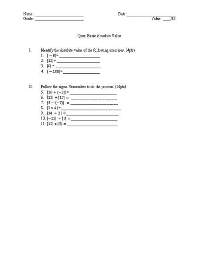 Quiz Basic Absolute Value By Silveryamis Tpt
