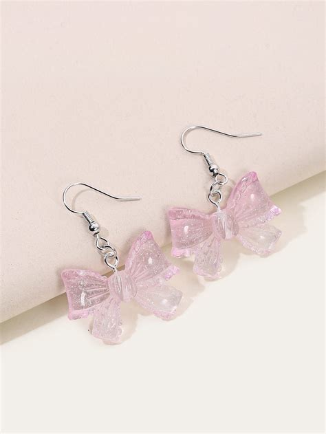 Pink Bow Drop Earrings