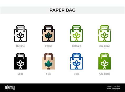 Paper Bag Icon In Different Style Paper Bag Vector Icons Designed In Outline Solid Colored