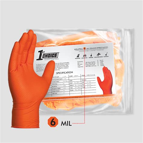 1st Choice Industrial 6 Mil Premium Orange Nitrile Raised Diamond Text