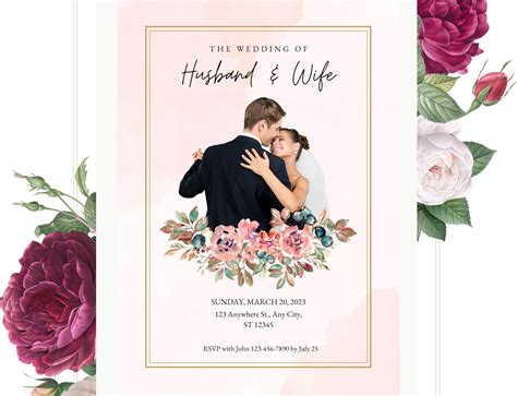 Canva Editable Wedding Invitation Card With Photo Downloadable Bride
