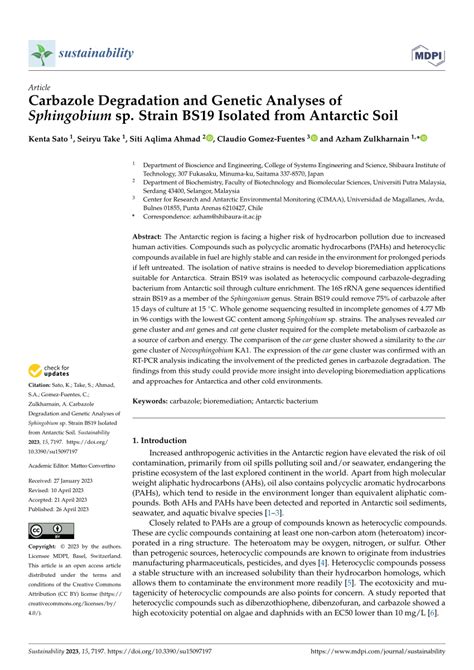 Pdf Carbazole Degradation And Genetic Analyses Of Sphingobium Sp