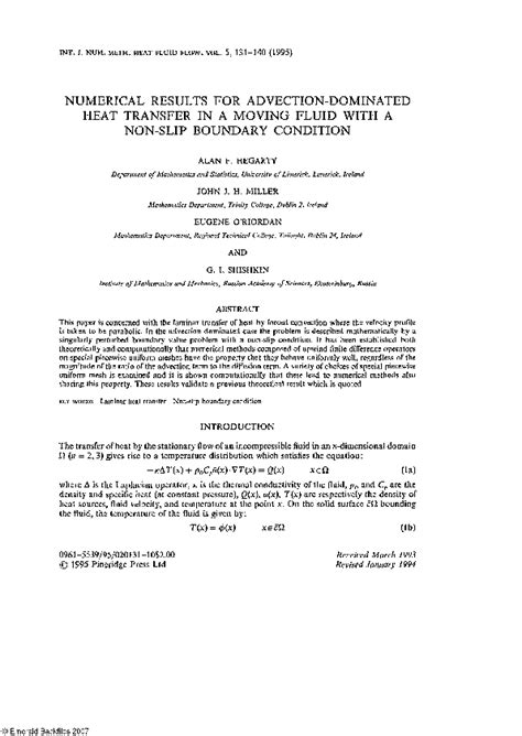 Pdf Numerical Results For Advection‐dominated Heat Transfer In A