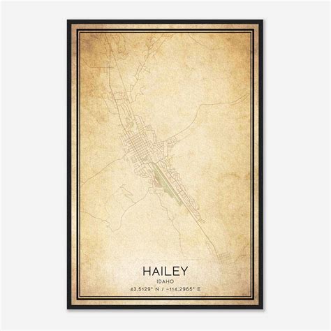 Vintage Hailey Idaho Map Poster Modern Home Decor Wall Art Print