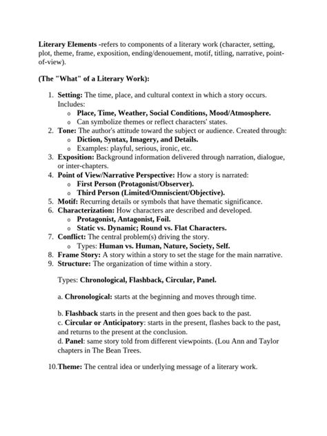Literary Elements And Devices Pdf Narration Narrative
