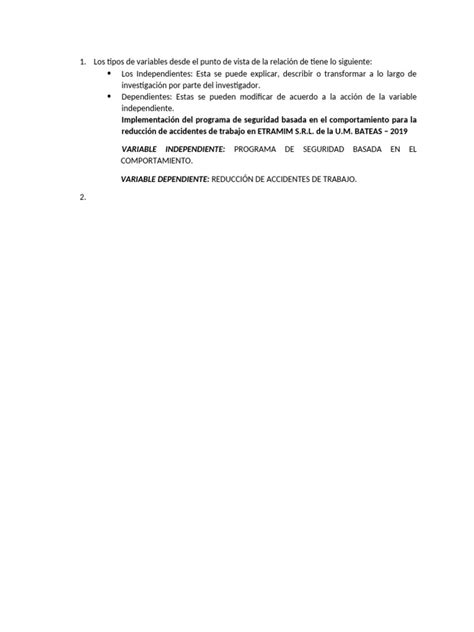 Los Tipos De Variables Desde El Punto De Vista De La Relación De Tiene