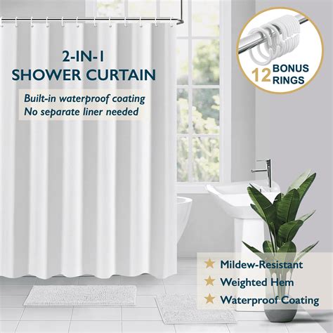 Comfitime Shower Curtainliner With Hooks 2 In 1 Moldmildew
