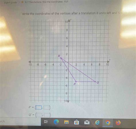 Eighth Grade R7 Translations Find The Coordinates Rup Write The
