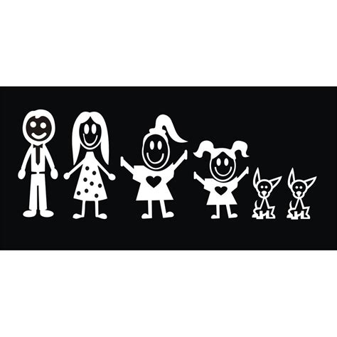 Adesivo Familia Feliz Pai Mãe 2 Filhas 2 Cachorros 20x8cm