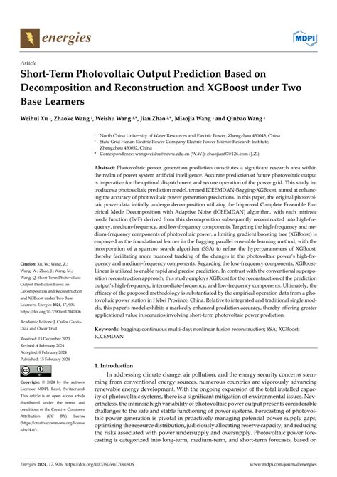 Pdf Short Term Photovoltaic Output Prediction Based On Decomposition