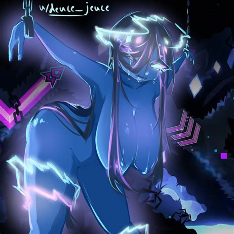 Rule 34 Black Hair Blue Skin Chains Cyclea Deuce Jeuce Extreme Demon Female Geometry Dash Long