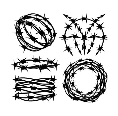 Barber Wire Set Isolated White Background Razor Wire In Trendy Minimal