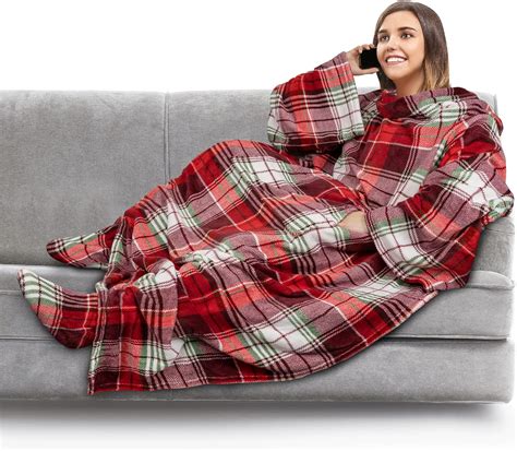 Pavilia Fleece Blanket With Sleeves Foot Pockets For Women