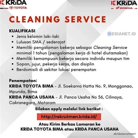 Lowongan Kerja Cleaning Service Di Krida Honda Cakranegara Mataram