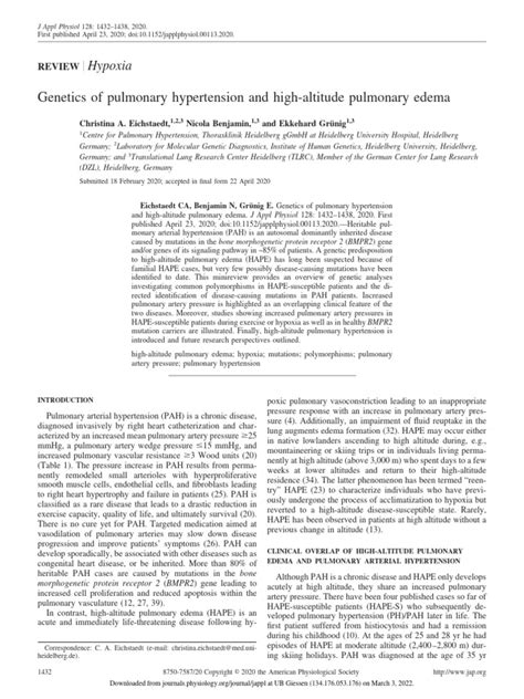 Genetics Of Pulmonary Hypertension And High Altitude Pulmonary Edema