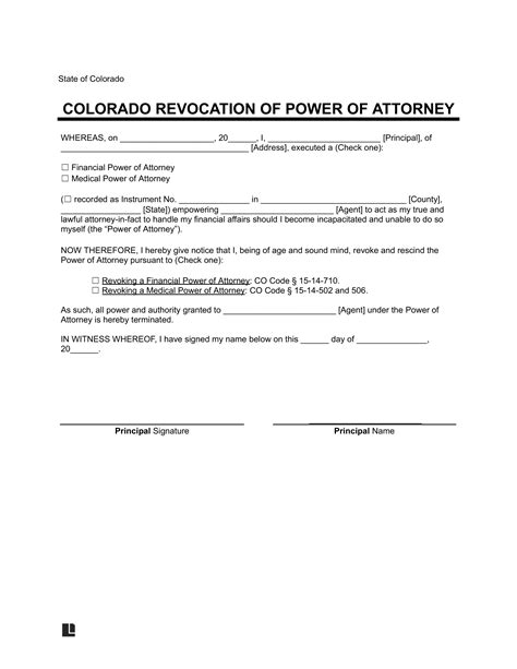Free Colorado Power Of Attorney Revocation Form Pdf And Word