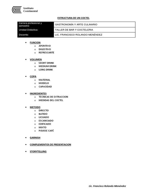 Estructura De Un Coctel Pdf Pdf