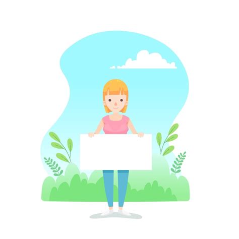 Chica Sosteniendo Una Pancarta En Blanco Vector Premium