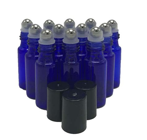 Hugestore 12 Pcs 5ml Refillable Blue Glass Rollerball Bottles Empty