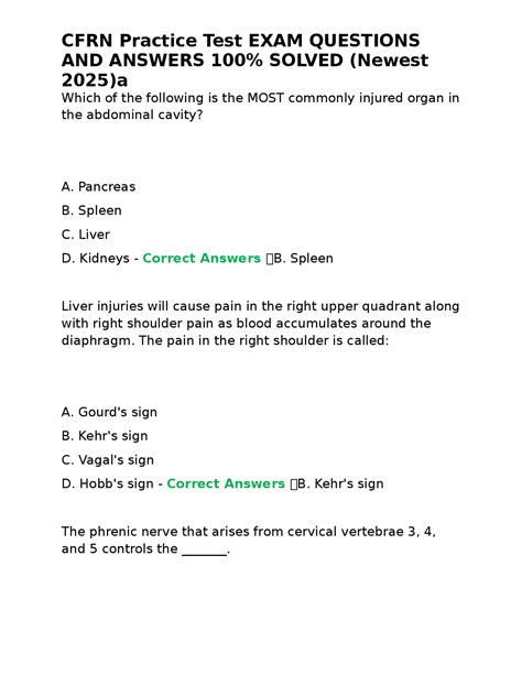 Cfrn Practice Test Exam Questions And Answers 100 Solved Newest 2025