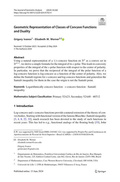 Pdf Geometric Representation Of Classes Of Concave Functions And Duality