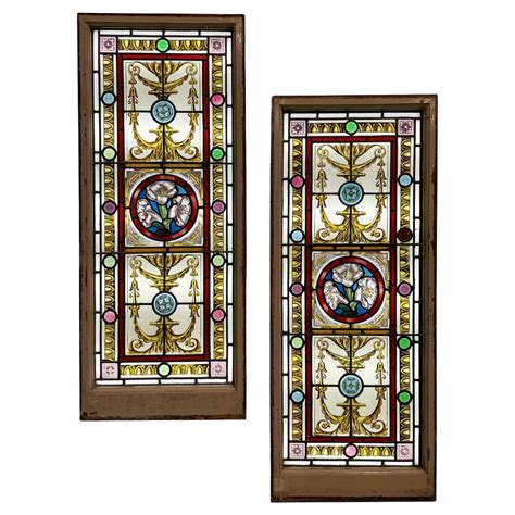 Pair Of Large Antique Floral Stained Glass Windows For Sale At 1stdibs