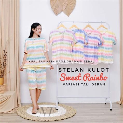 Katun All Size Cotton Culottes Sleeping Pajama Suit Sweet Rainbow