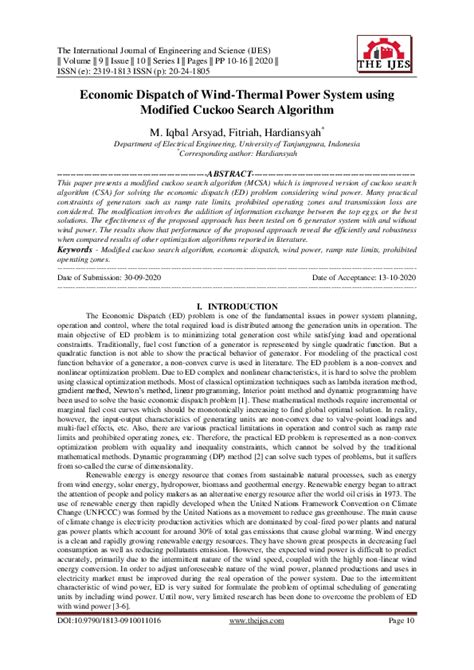 Pdf Economic Dispatch Of Wind Thermal Power System Using Modified