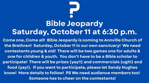 Bible Jeopardy — Annville Church Of The Brethren