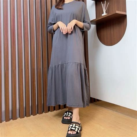 Jual Rafella Midi Dress Rempel Premium Kaos Cotton Combed Polos Wanita