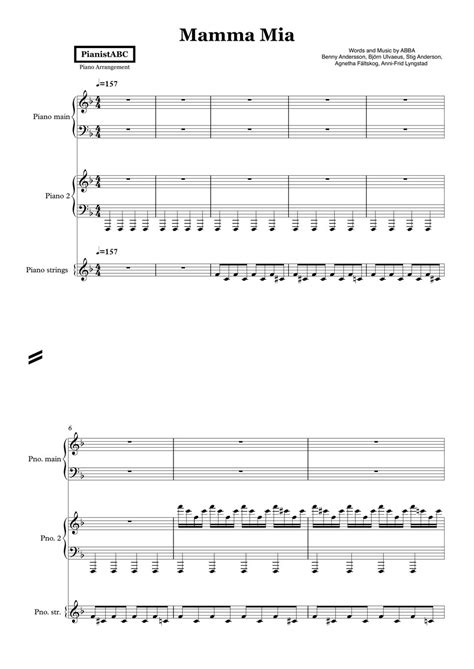 Abba Mamma Mia Sheet By Pianistabc