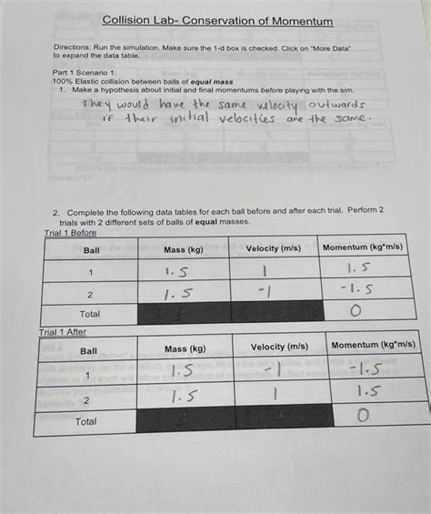 Solved Collision Lab Conservation Of Momentum Directions