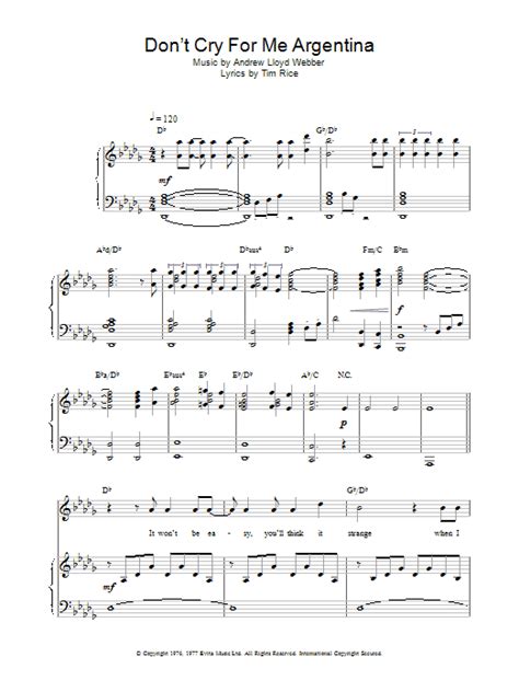 Andrew Lloyd Webber Dont Cry For Me Argentina Sheet Music For Guitar