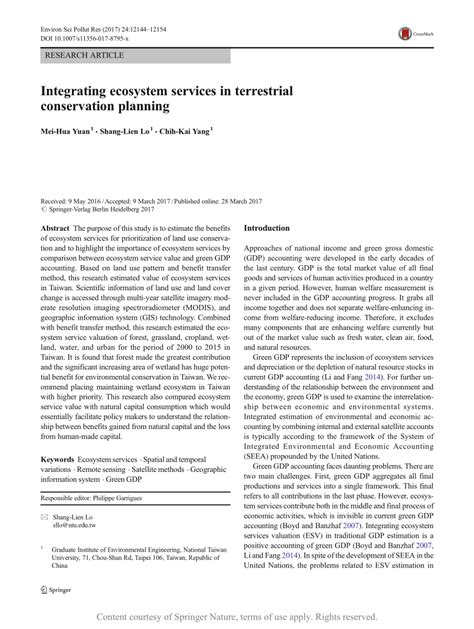 Integrating Ecosystem Services In Terrestrial Conservation Planning Request Pdf