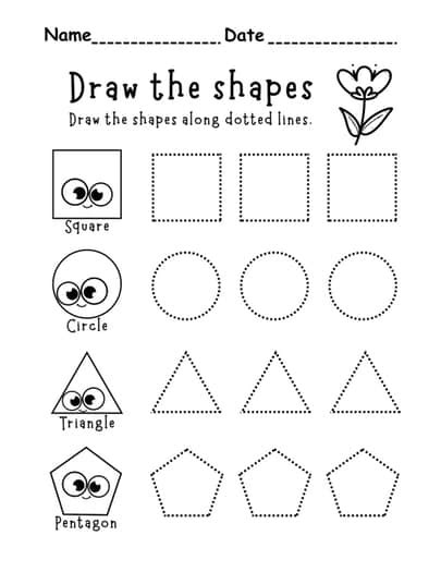 Free 2d Shapes Worksheets For Preschool Trace Match Count And Color