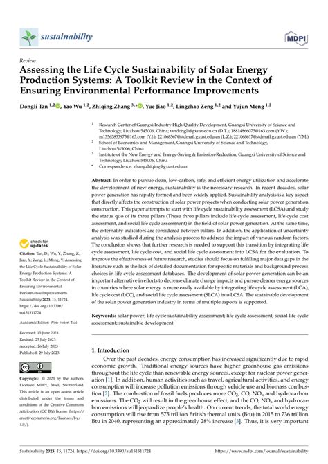 Pdf Assessing The Life Cycle Sustainability Of Solar Energy